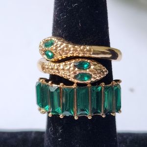Jewelry | Gold Emerald Green Snake Ring Set | Poshmark